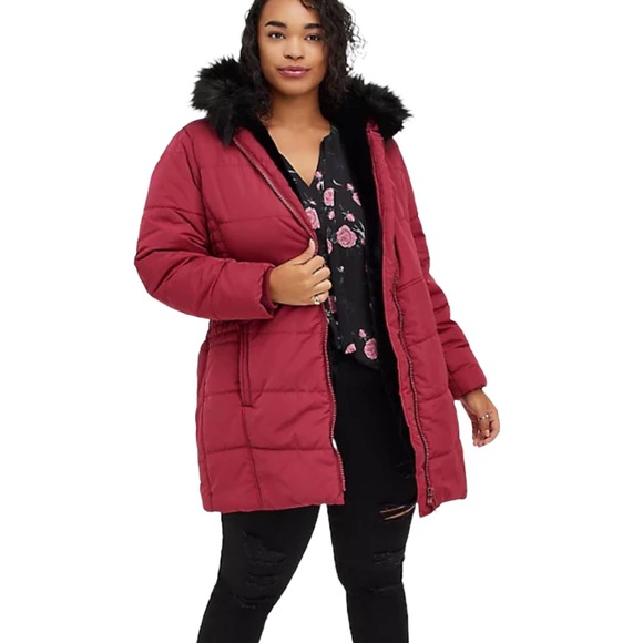 torrid | Jackets & Coats | Torrid Nwt Fit Flare Puffer Jacket Deep Red ...